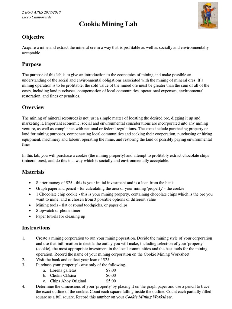 Cookie Mining Lab | PDF | Mining | Profit (Accounting)