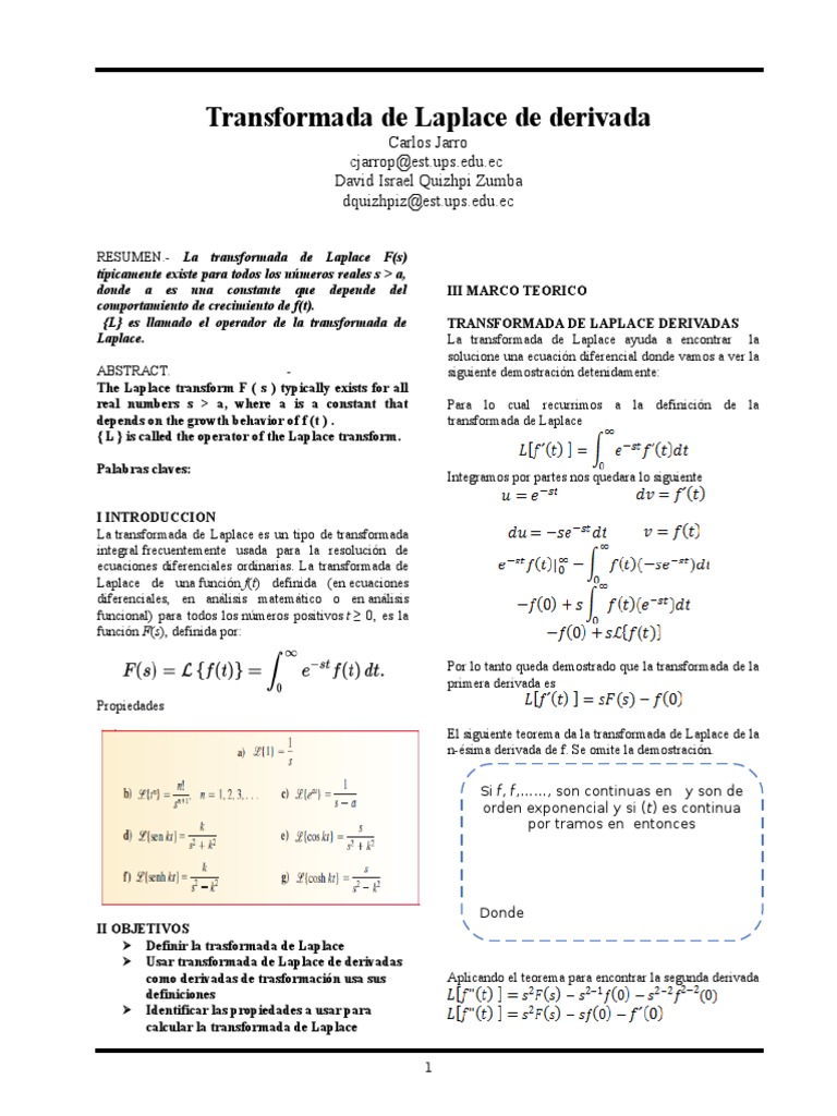 Transformada de Laplace y Derivadas | PDF | Transformada de Laplace ...