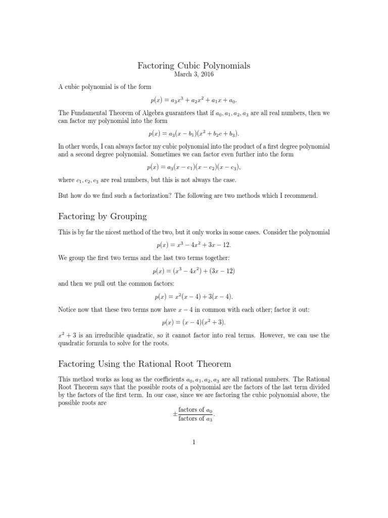 Cubic Polynomial Factoring Guide | PDF | Factorization | Polynomial
