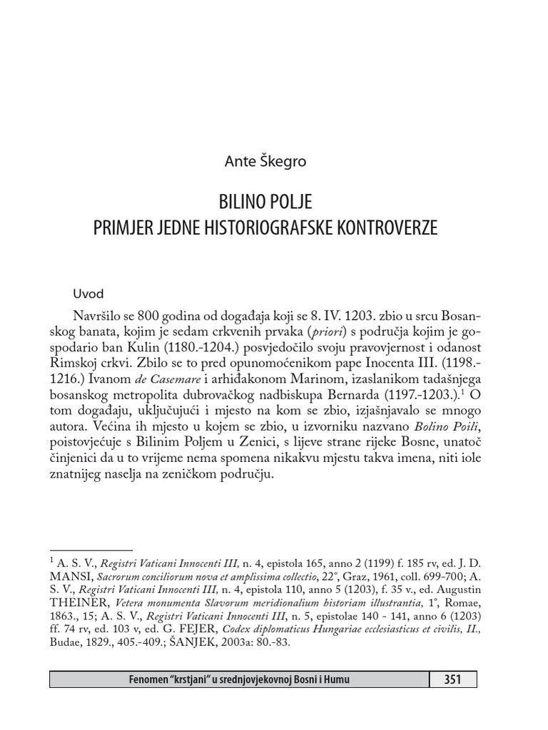 Bilino Polje Primjer Jedne Historiografs PDF | PDF