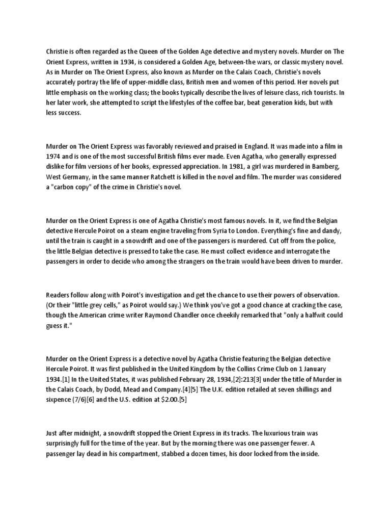 Murder On The Orient Express | PDF | Hercule Poirot | Agatha Christie ...