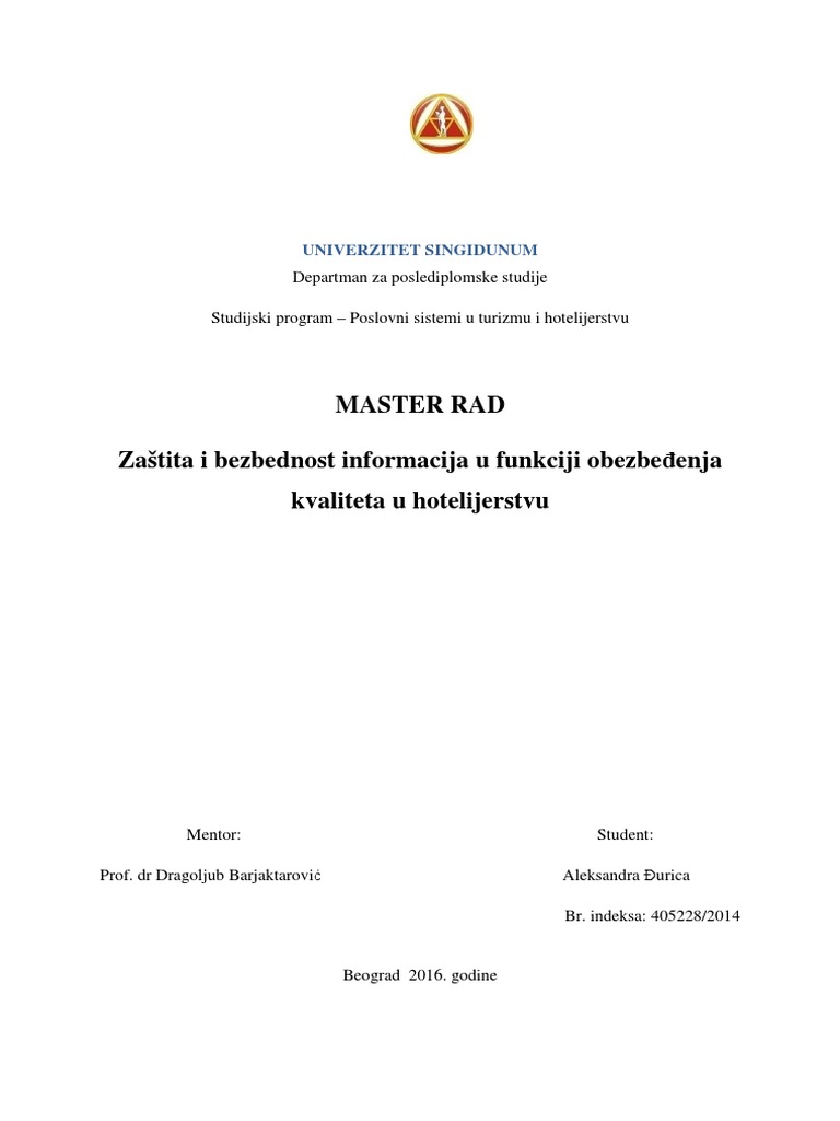MR - Zaštita I Bezbednost Informacija U Funkciji Obezbeđenja Kvaliteta ...