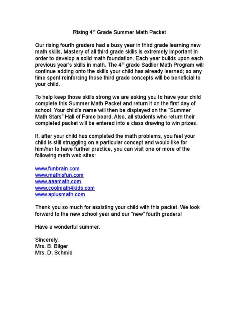 Rising 4th Grade Summer Math Packet Corr1 | PDF | Fraction (Mathematics ...