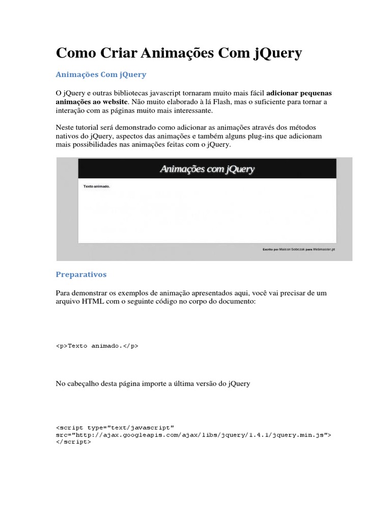 Como Criar Animações Com JQuery | PDF | J Query | Folhas de estilo em ...