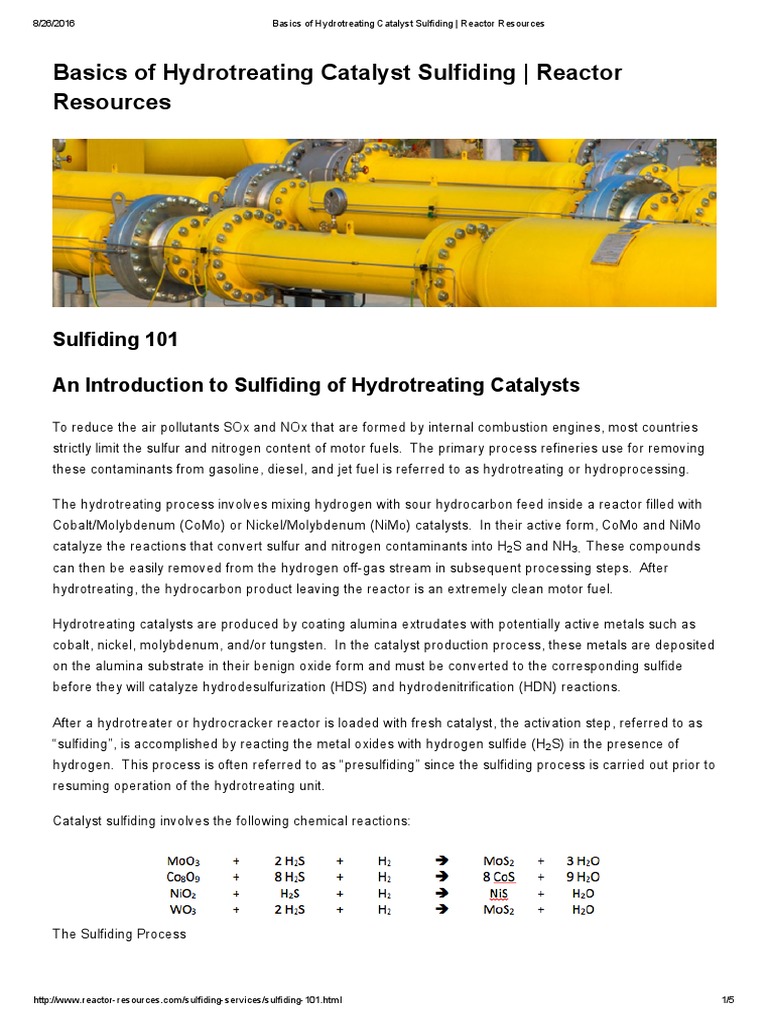 Hydrotreating Catalyst Sulfiding Basics | PDF | Industrial Processes ...