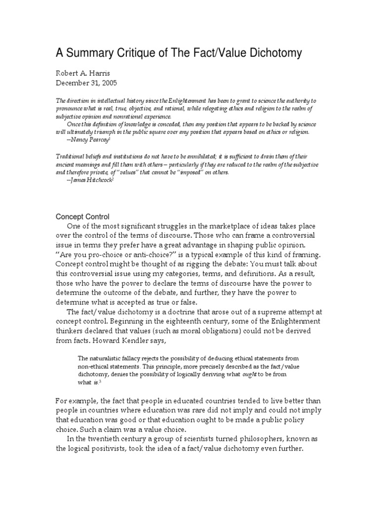 Critique of the Fact/Value Dichotomy | PDF | Objectivity (Philosophy) | Science