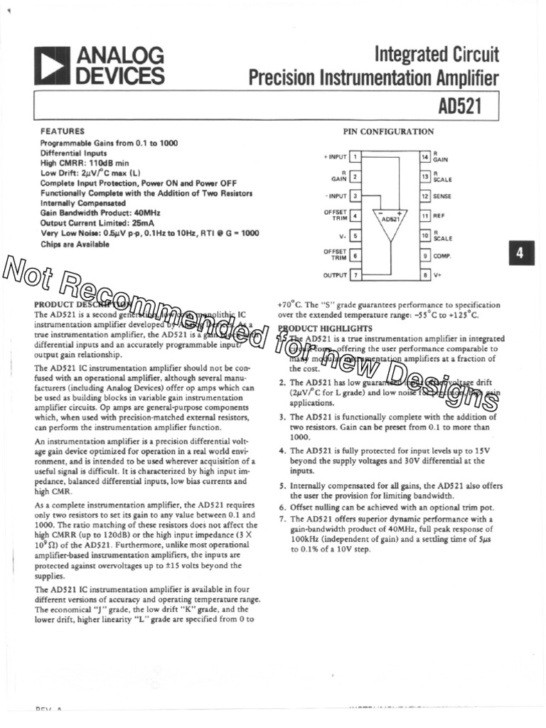 AD521 | PDF | Amplifier | Operational Amplifier
