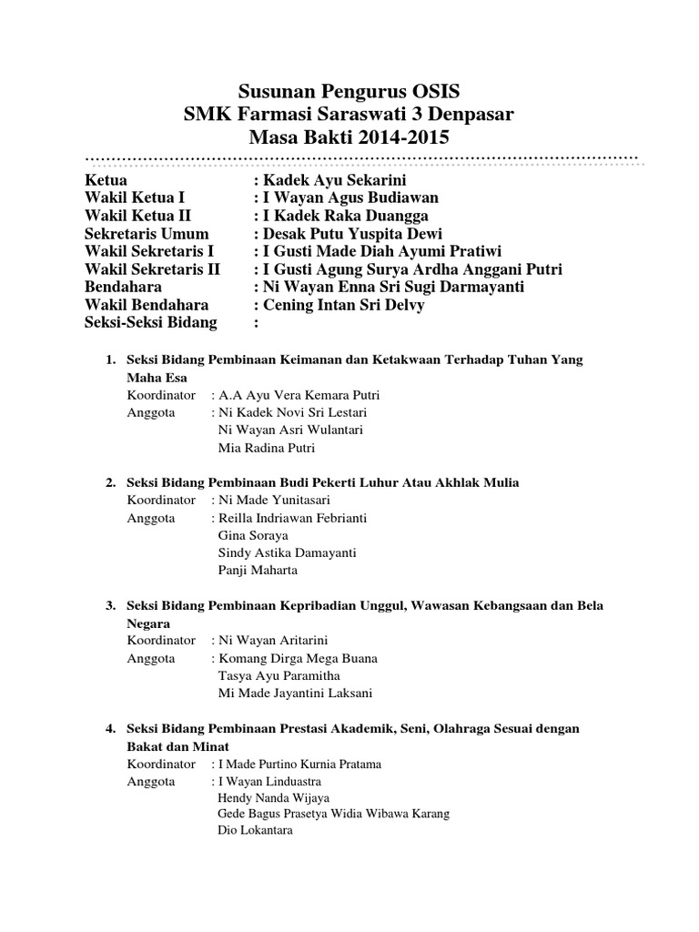 Susunan Pengurus OSIS | PDF