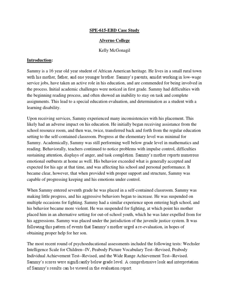 EBD Case Study: Sammy's Challenges and Needs | PDF | Learning ...