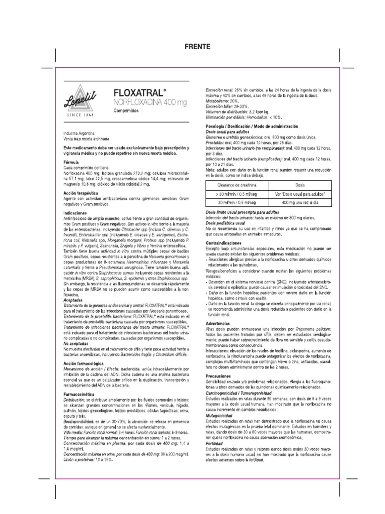 FLOXATRAL VNM (Norfloxacina400) | PDF