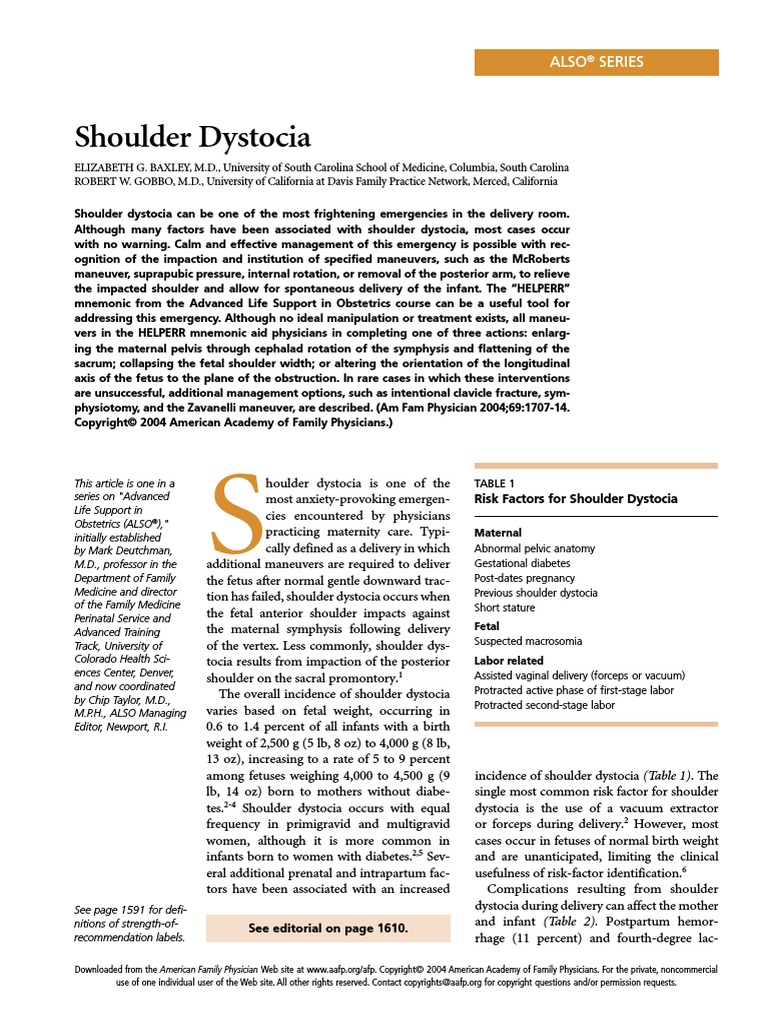 Shoulder Dystocia | PDF | Childbirth | Caesarean Section