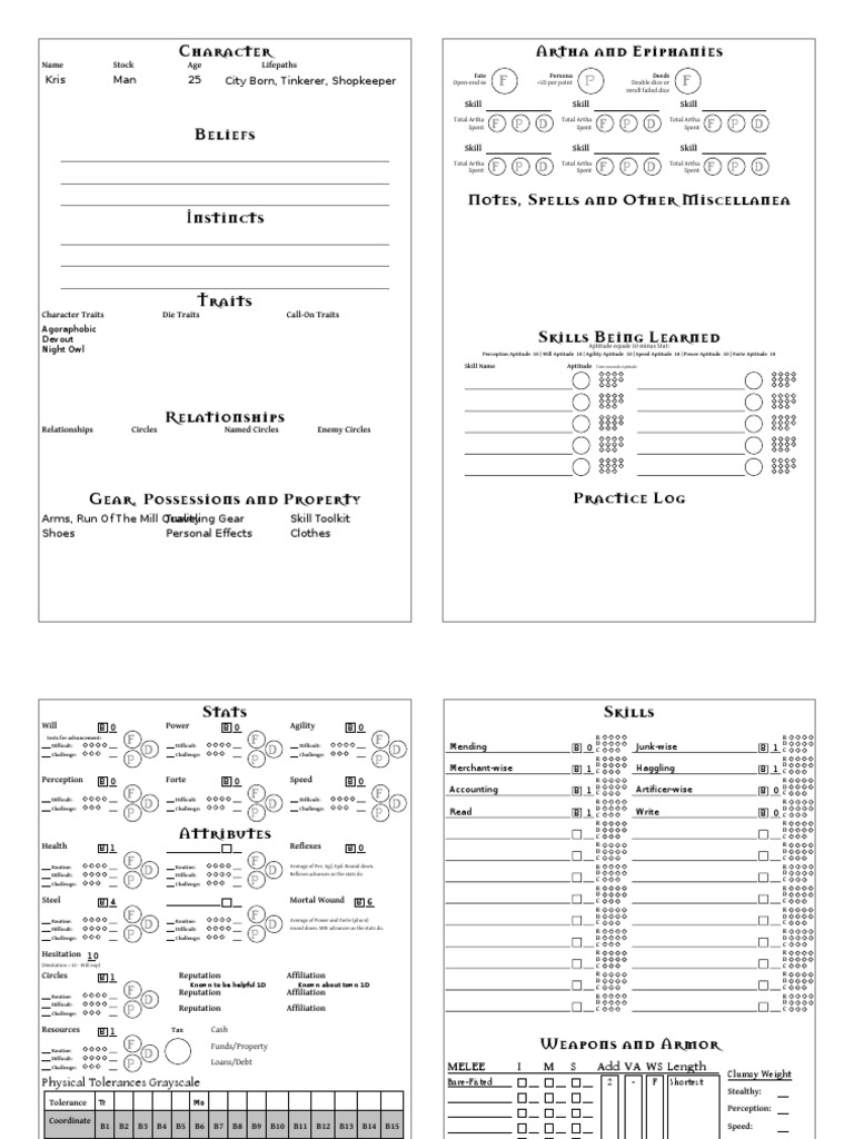 Kris Character Sheet | PDF | Leisure