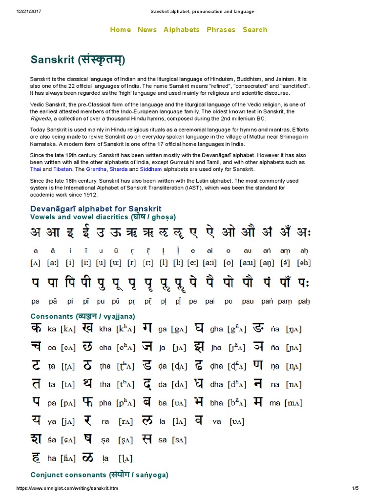 Sanskrit Alphabet, Pronunciation and Language | PDF | Sanskrit | Alphabet