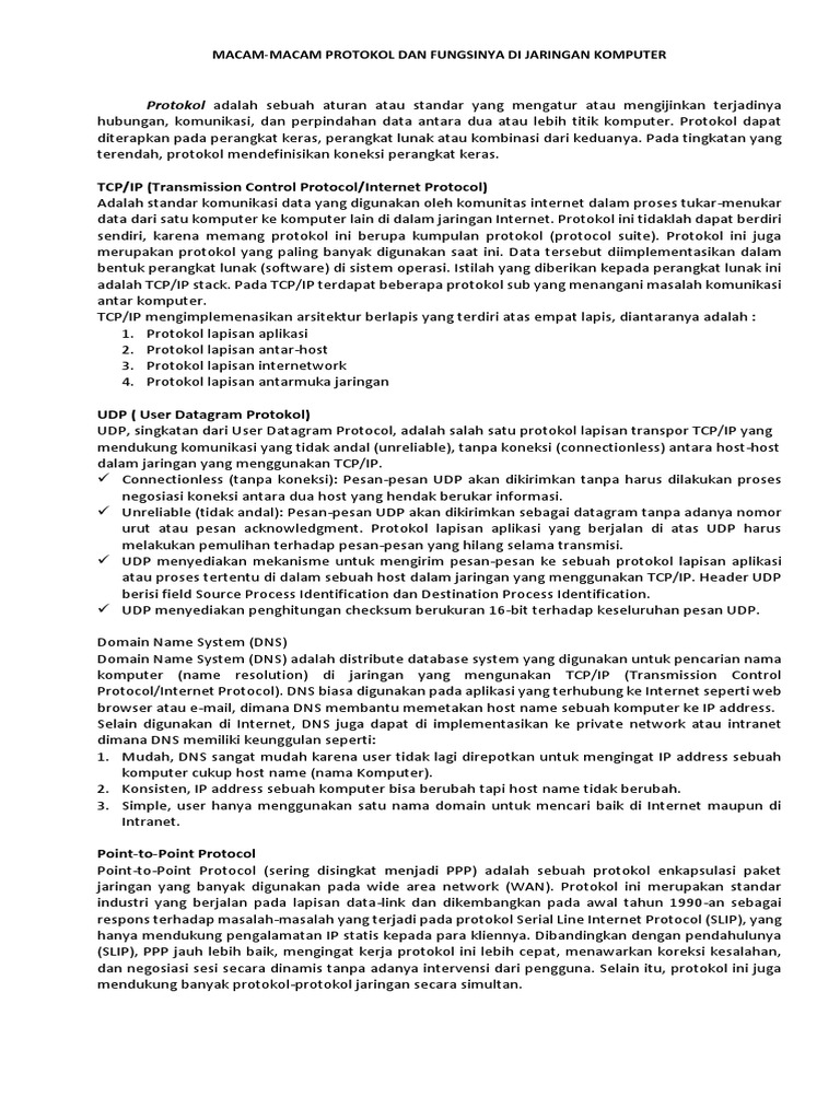 Macam-Macam Protocol Jaringan Dan Fungsinya | PDF