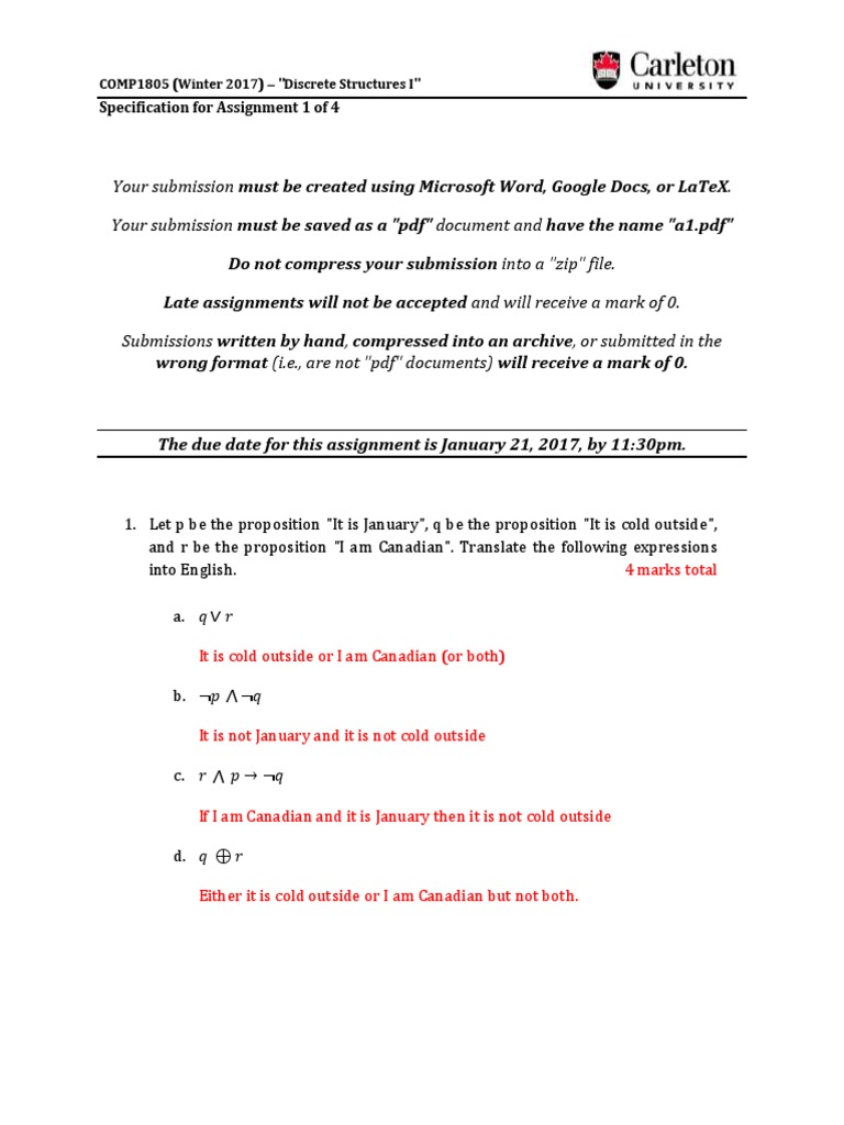 COMP1805 - ASSIGN01 - (Model Solutions) PDF | PDF | Logical Truth | Semantics