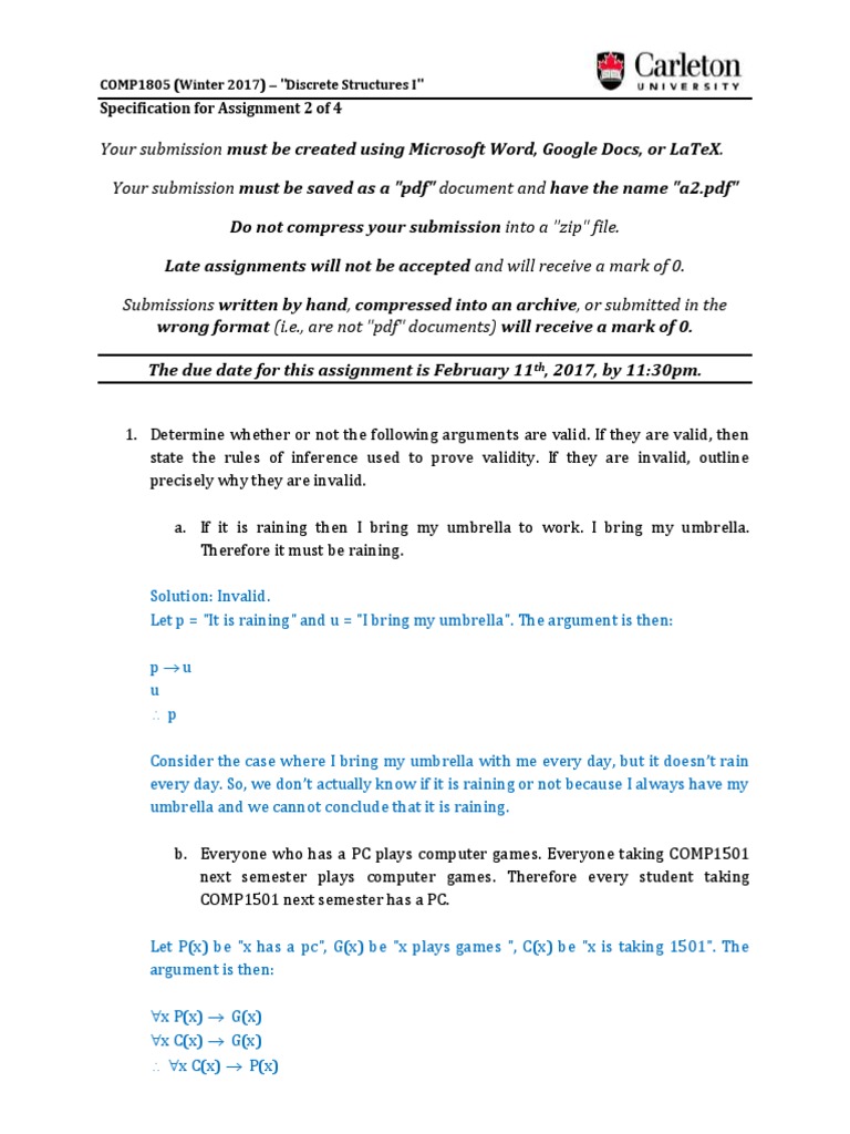 COMP1805 - ASSIGN02 - (Model Solutions) PDF | PDF | Logic | Mathematical Logic