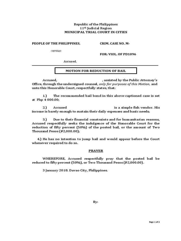 Bail Reduction Request | PDF | Bail | Crime & Violence