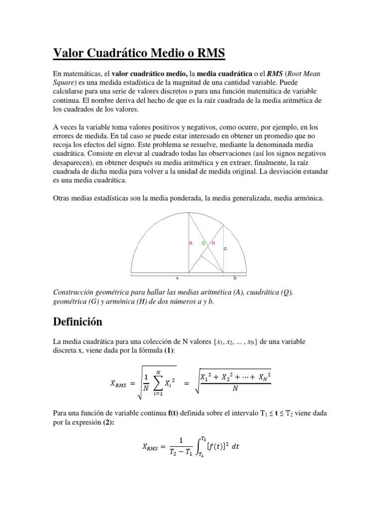 Valor Cuadrático Medio o RMS | Descargar gratis PDF | Media cuadrática ...