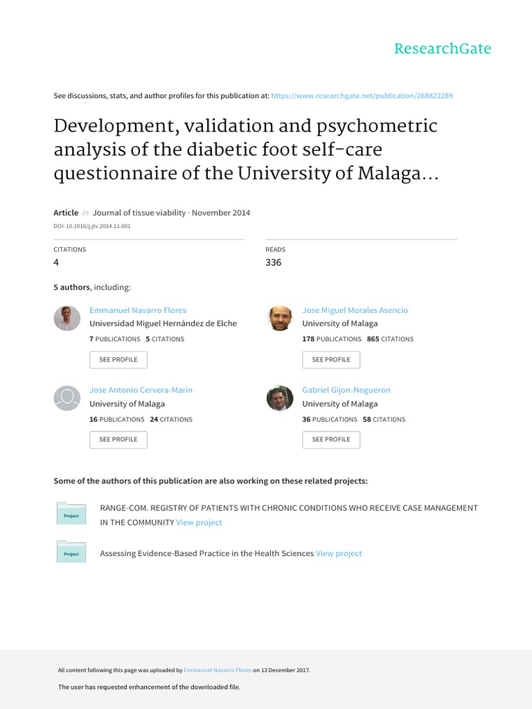 Development and validation of the Diabetic Foot Self-Care Questionnaire ...