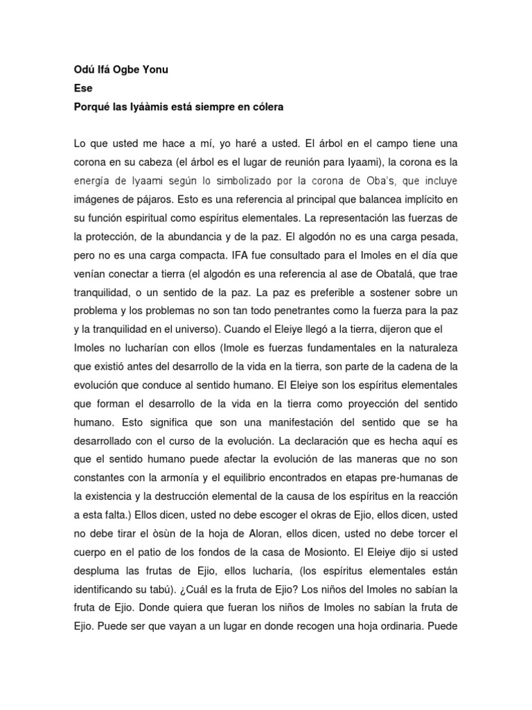 Odú Ifá Ogbe Yonu | PDF | Dimensión | Tabú