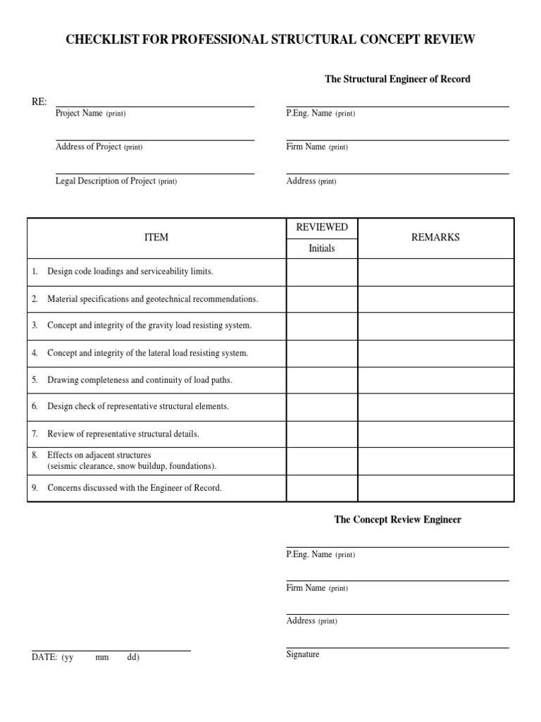Structural Review Checklist | PDF | Science And Technology | Engineering