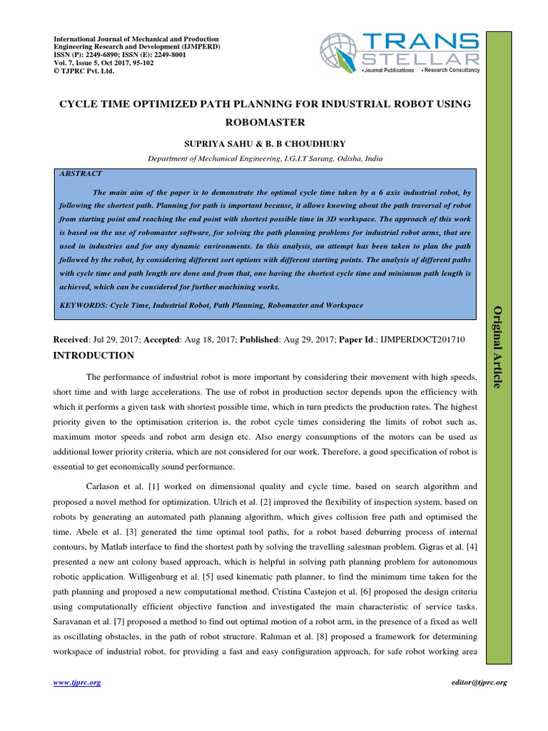 Cycle Time Optimized Path Planning For Industrial Robot Using ...