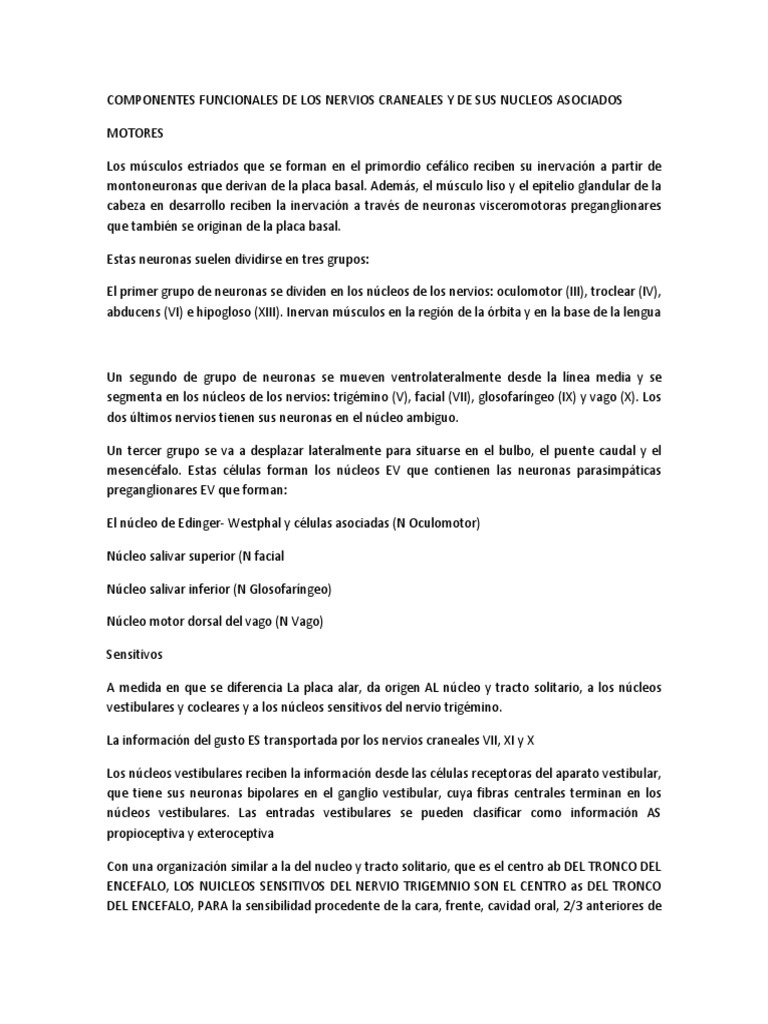 Componentes Funcionales De Los Nervios Craneales Y De Sus Nucleos Asociados Pdf Nervio Vago