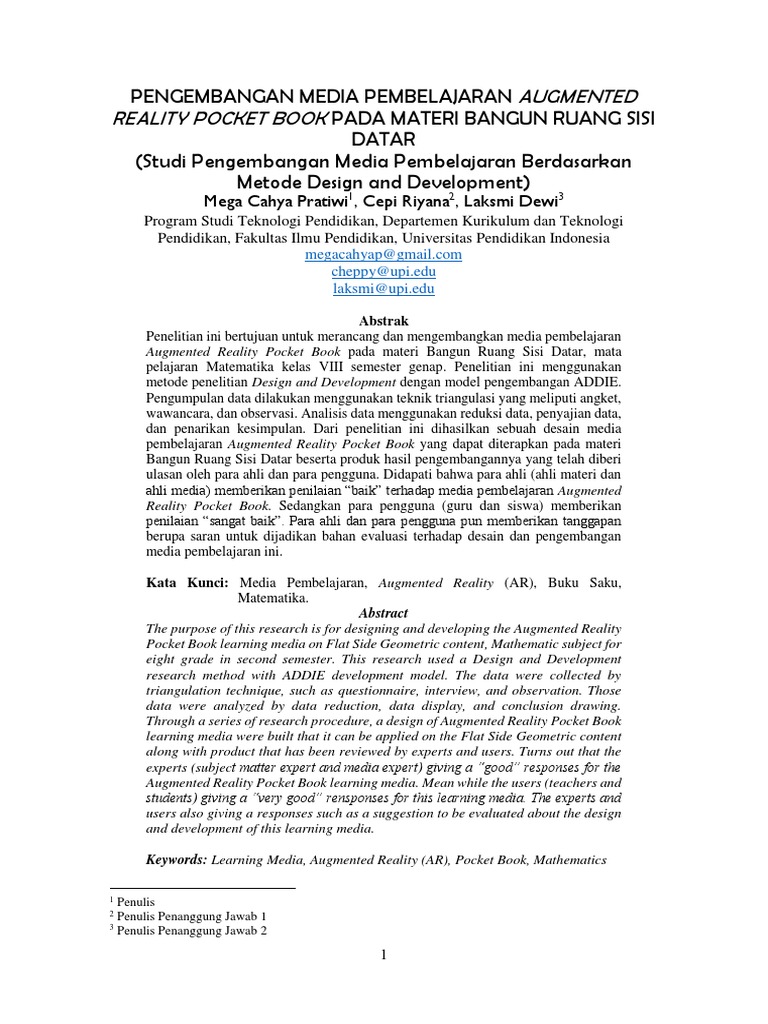 Pengembangan Media Pembelajaran Augmented Reality Pocket Book (ARPOOK) Pada Materi Bangun Ruang ...