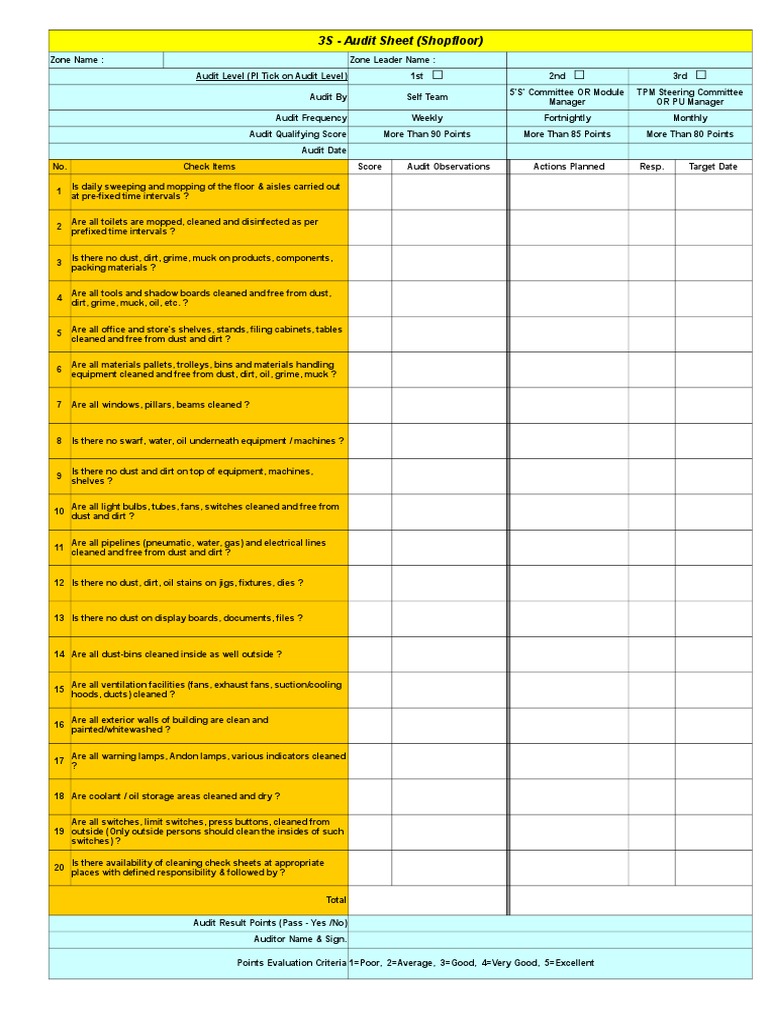 3S - Audit Sheet (Shopfloor) : MQS/TPM/3S/3S Audit Sheet-Shop Floor/f ...