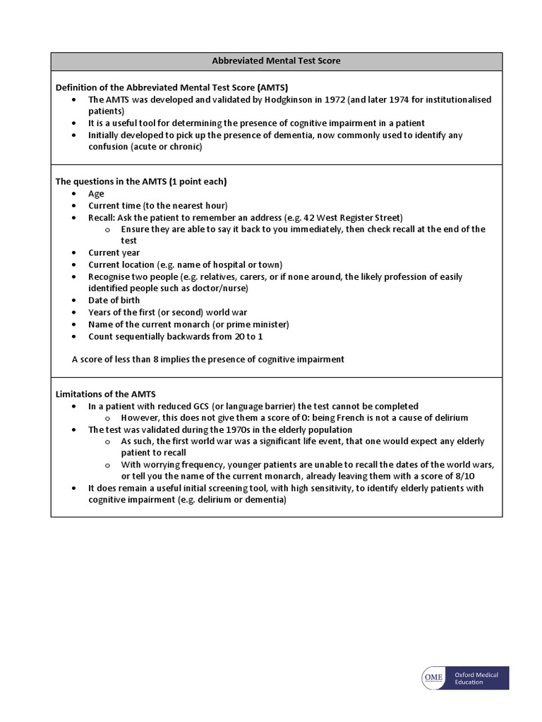 Geriatrics AMTS | PDF