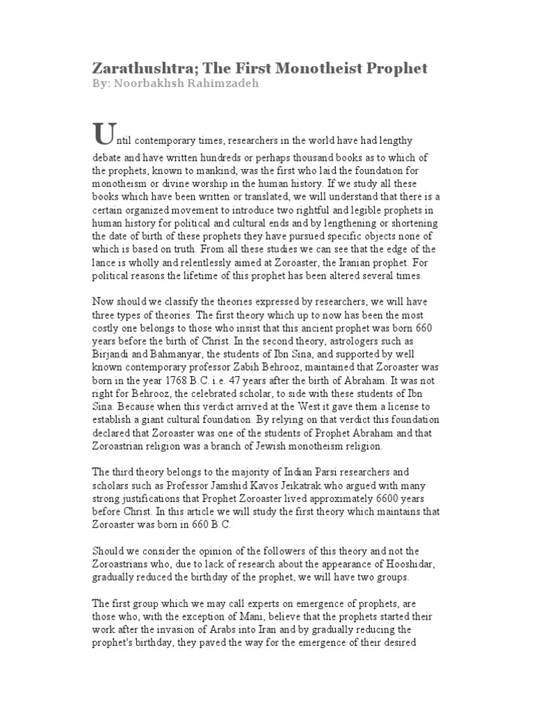 Zarathushtra - The First Monotheist Prophet | PDF | Zoroastrianism ...