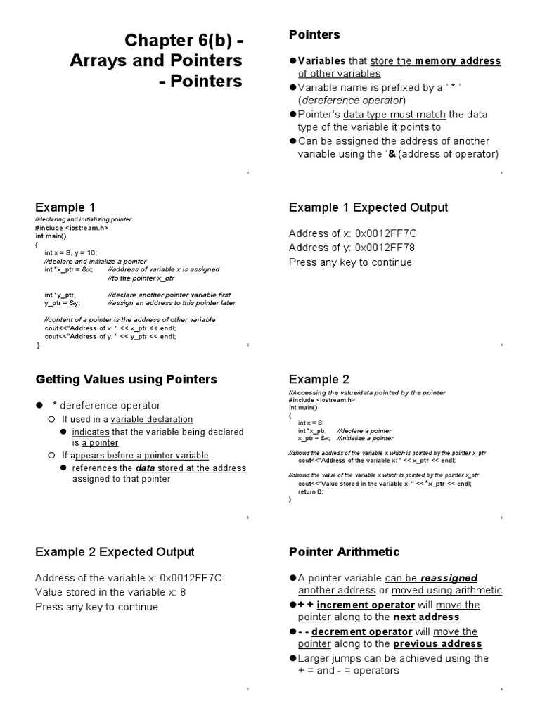 Pointers and Array Dereferencing Guide | PDF | Pointer (Computer Programming) | Variable ...