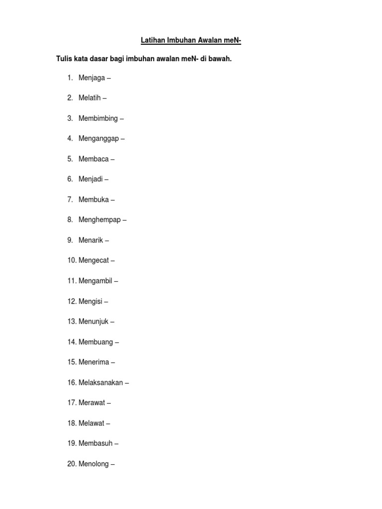 Latihan Imbuhan Awalan MeN | PDF