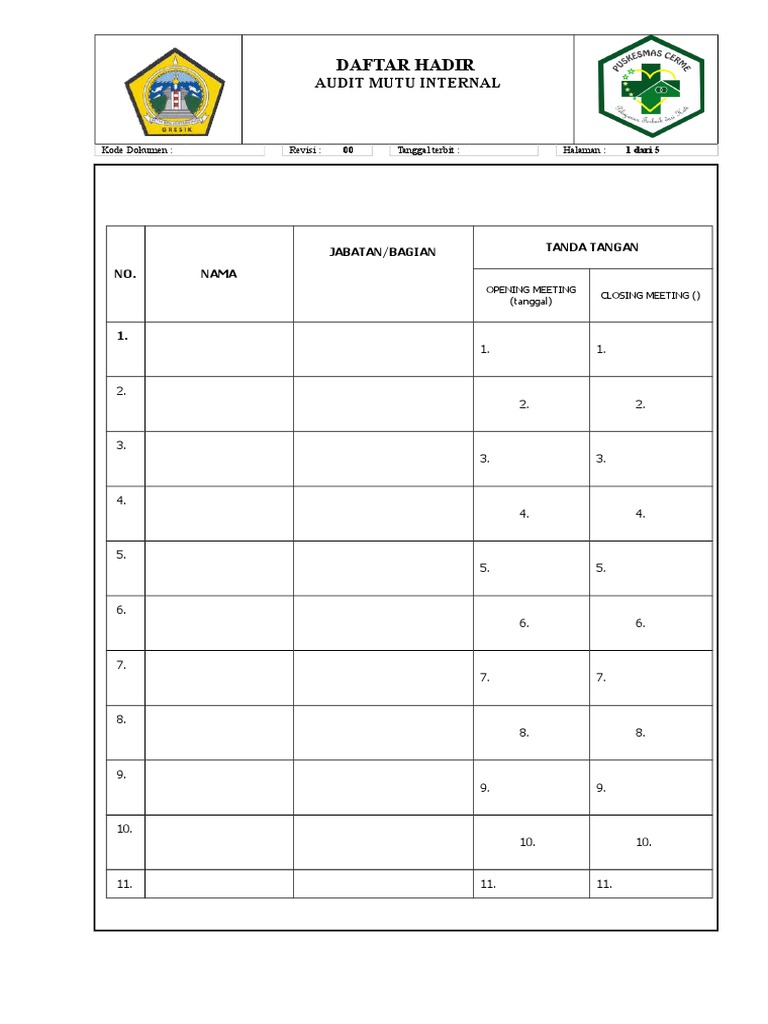 Daftar Hadir Audit Internal | PDF