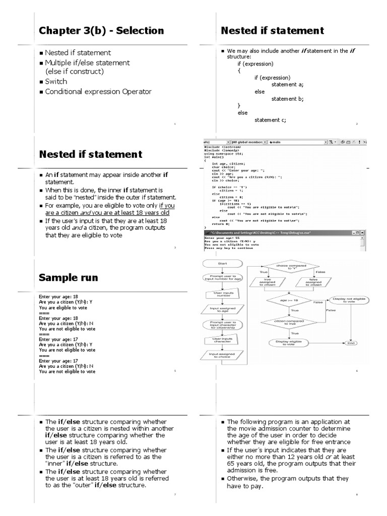 Chapter 3 B Selection Nested If Switch Pdf Control Flow Computer Programming