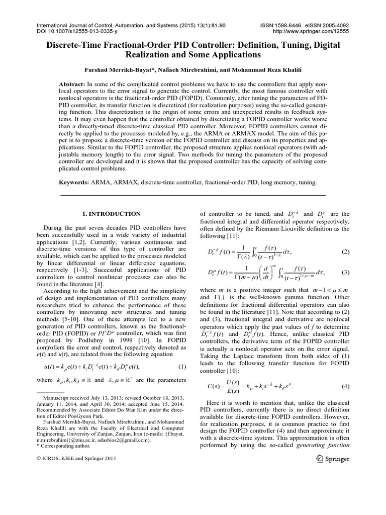 Discrete-Time Fractional-Order PID Controller Definition, Tuning ...
