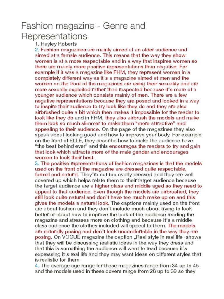 Fashion Magazine - Genre and Representations | PDF | Magazines | Vogue ...