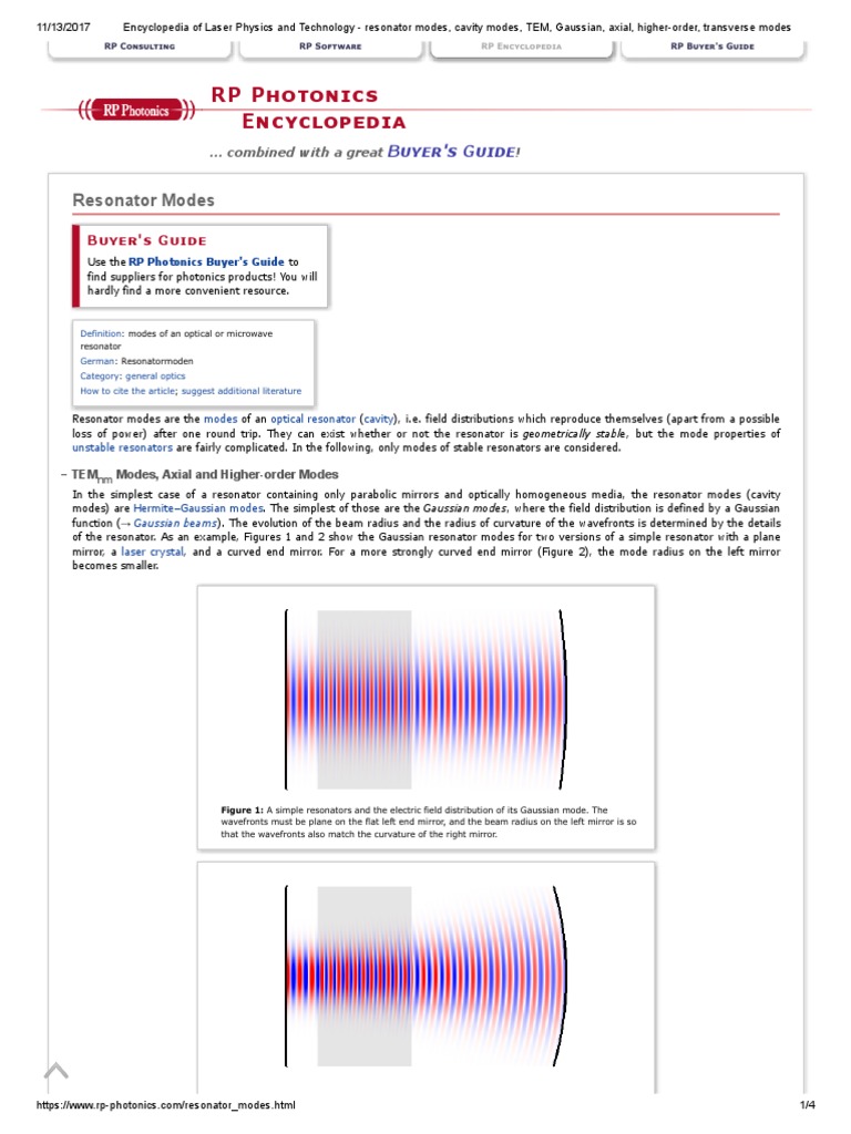 Encyclopedia of Laser Physics and Technology - Resonator Modes, Cavity ...