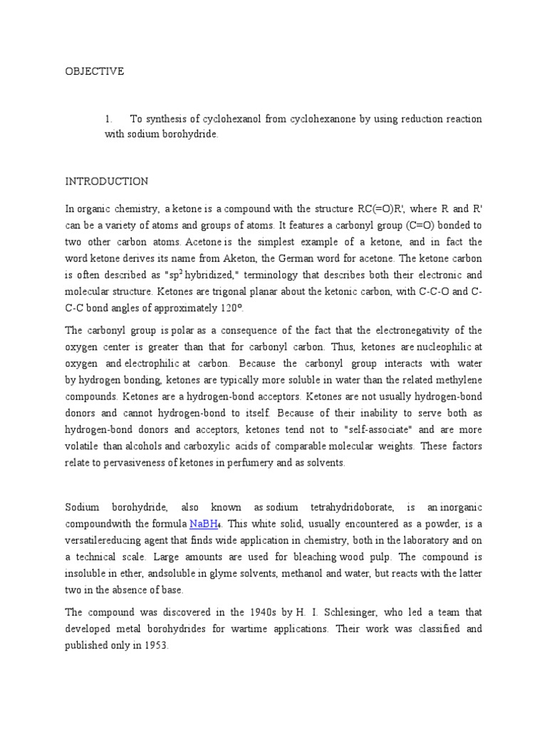 Cyclohexanone to Cyclohexanol Reduction | PDF | Ketone | Materials