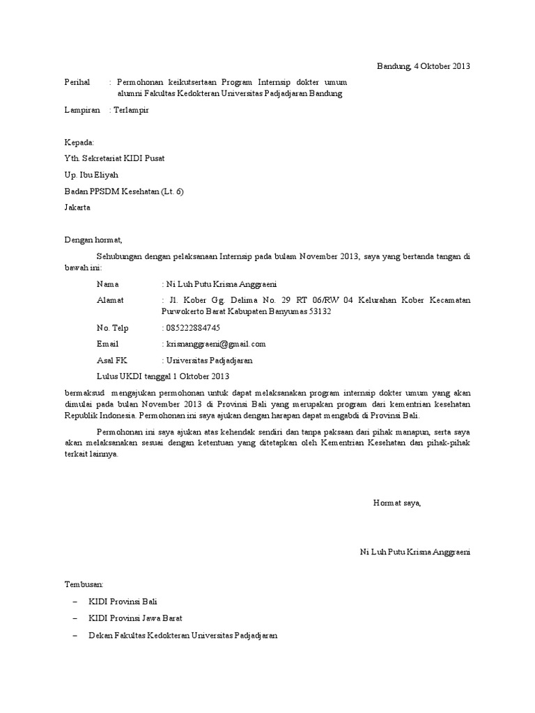 Surat Permohonan Internsip | PDF