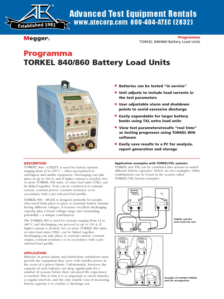 Dummy Load Megger Torkel 840 860 | PDF | Battery (Electricity) | Power ...