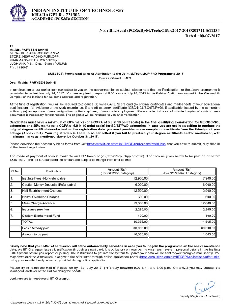 Final Offer Letter | Fee | Business