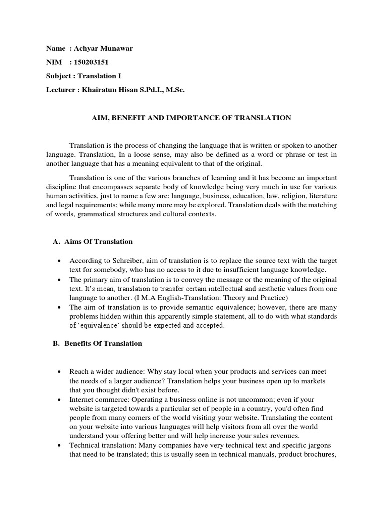 Importance Of Translation Pdf _ Fundamentals of Translation – AZZU