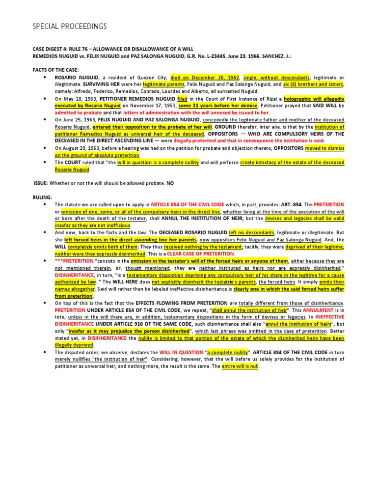 4 - Case Digest of Nuguid Vs Nuguid | PDF | Will And Testament | Justice
