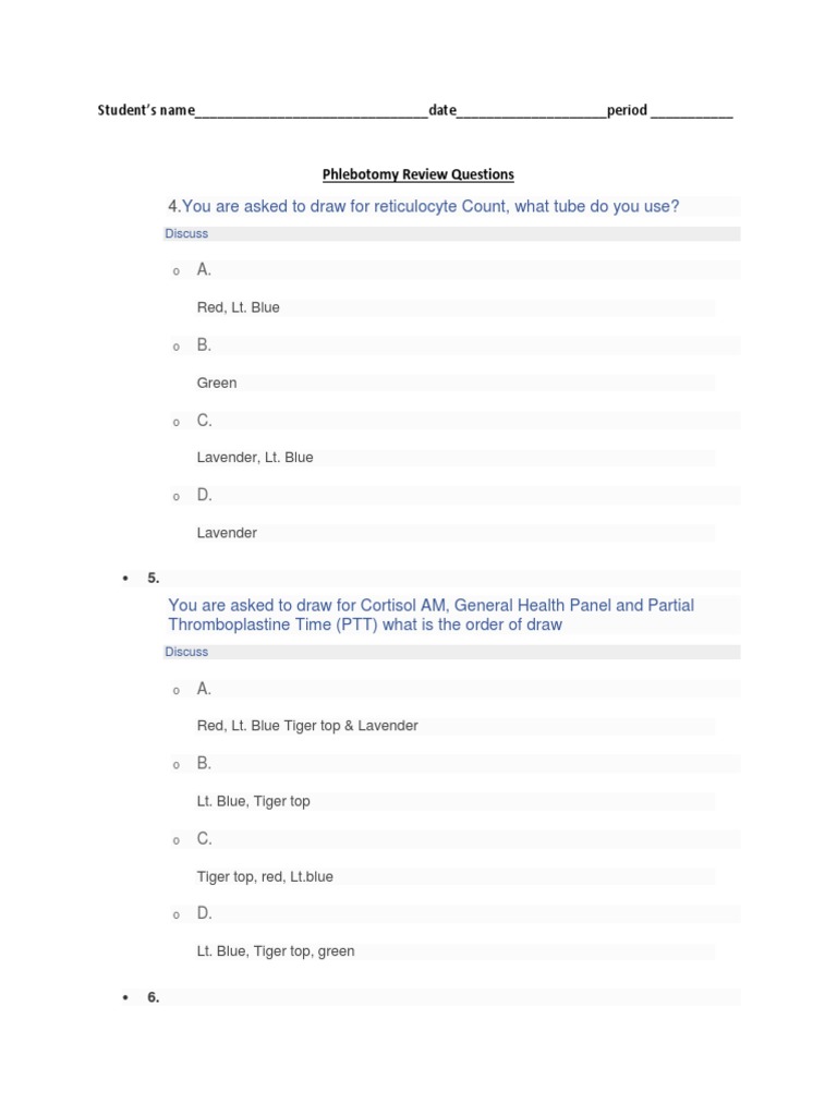 Phlebotomy Test With Review Questins #2 | Blood | Coagulation