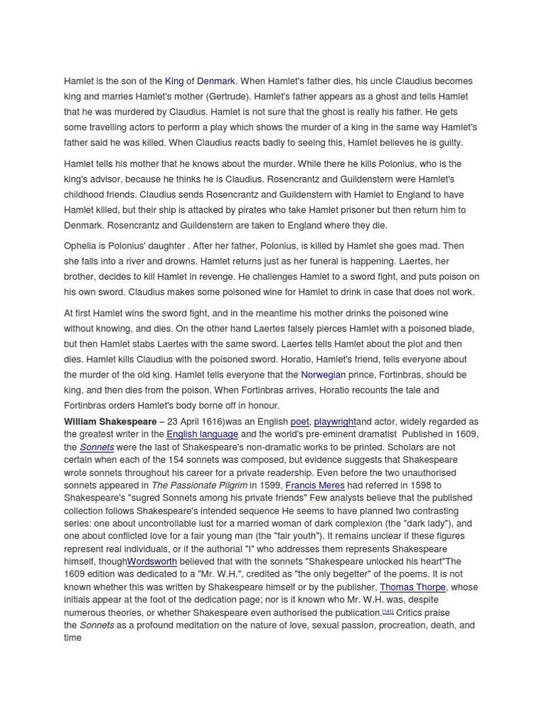 Hamlet Is The Son of The | PDF | Hamlet | Shakespeare's Sonnets