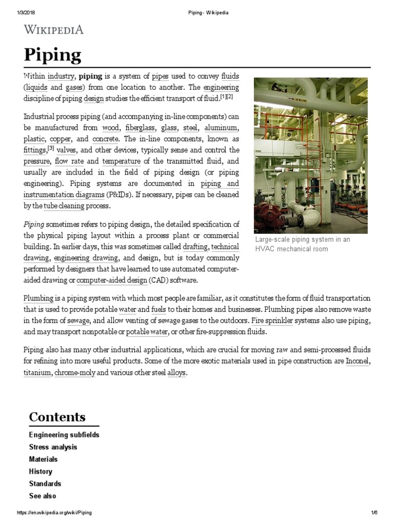 Piping - Wikipedia | PDF | Pipe (Fluid Conveyance) | Building Technology