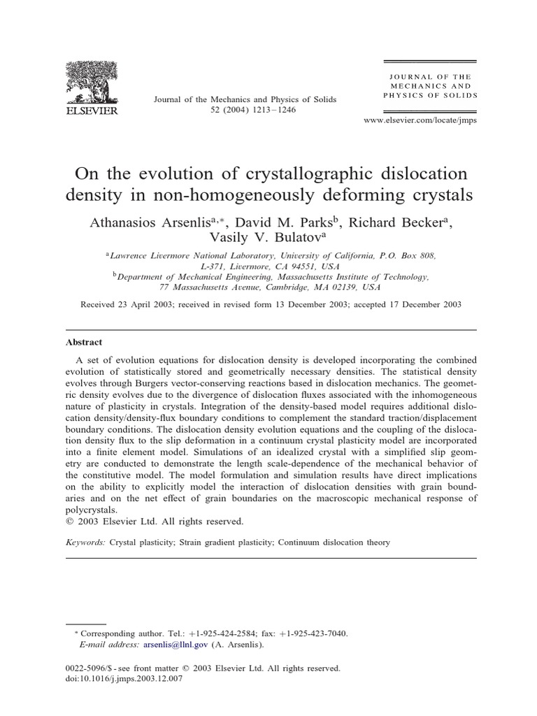 Arsenlis2004 PDF | Download Free PDF | Dislocation | Plasticity (Physics)