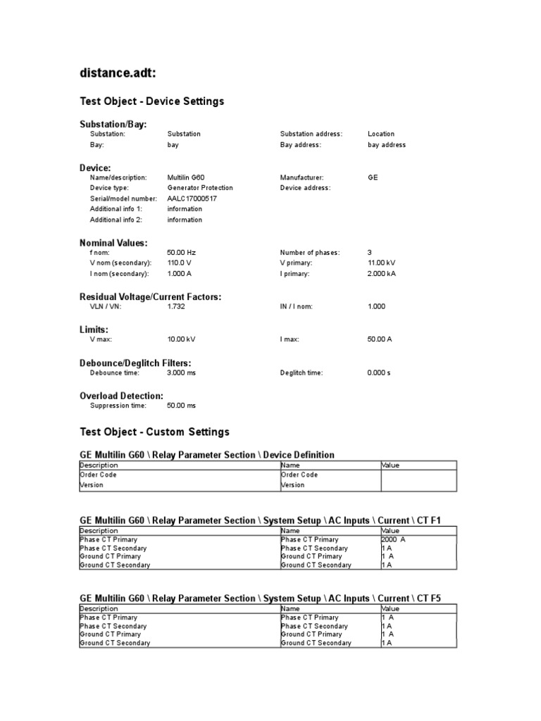 Distance - Adt:: Test Object - Device Settings | PDF | Electrical ...