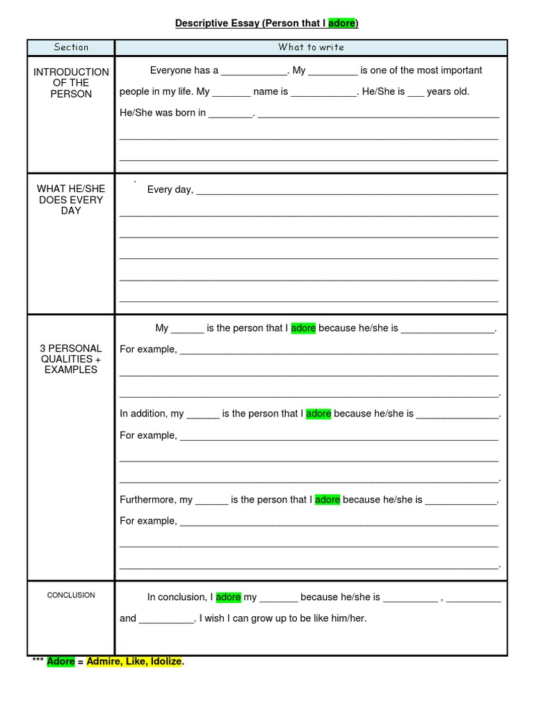 Template For Descriptive Writing | PDF